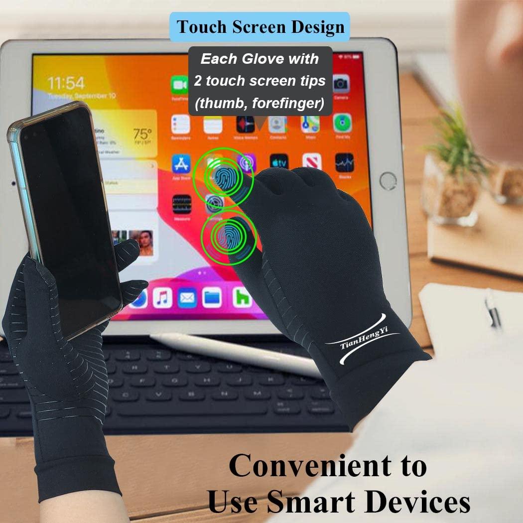 Copper Arthritis Gloves with Touch Screen - 2 Pairs Full Finger ...