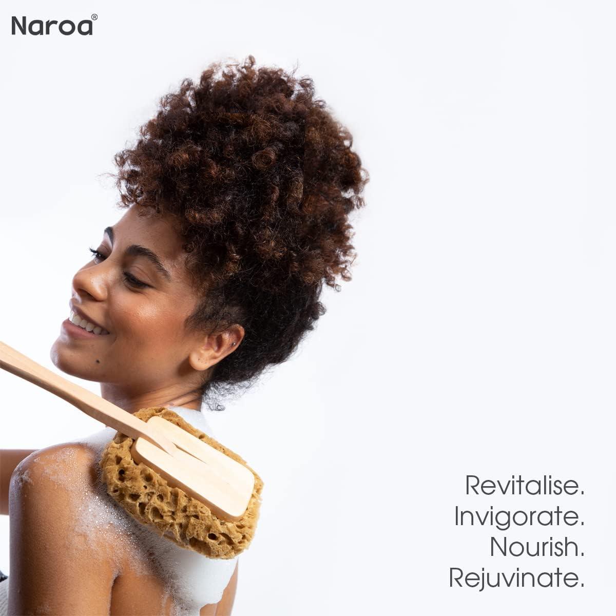Naroa Natural Back Sponge Scrubber for Shower | Long Handle Dry ...