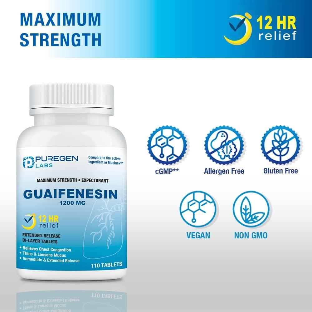 Puregen Labs Mucus Relief 12 Hour Extended Release Guaifenesin 1200mg ...