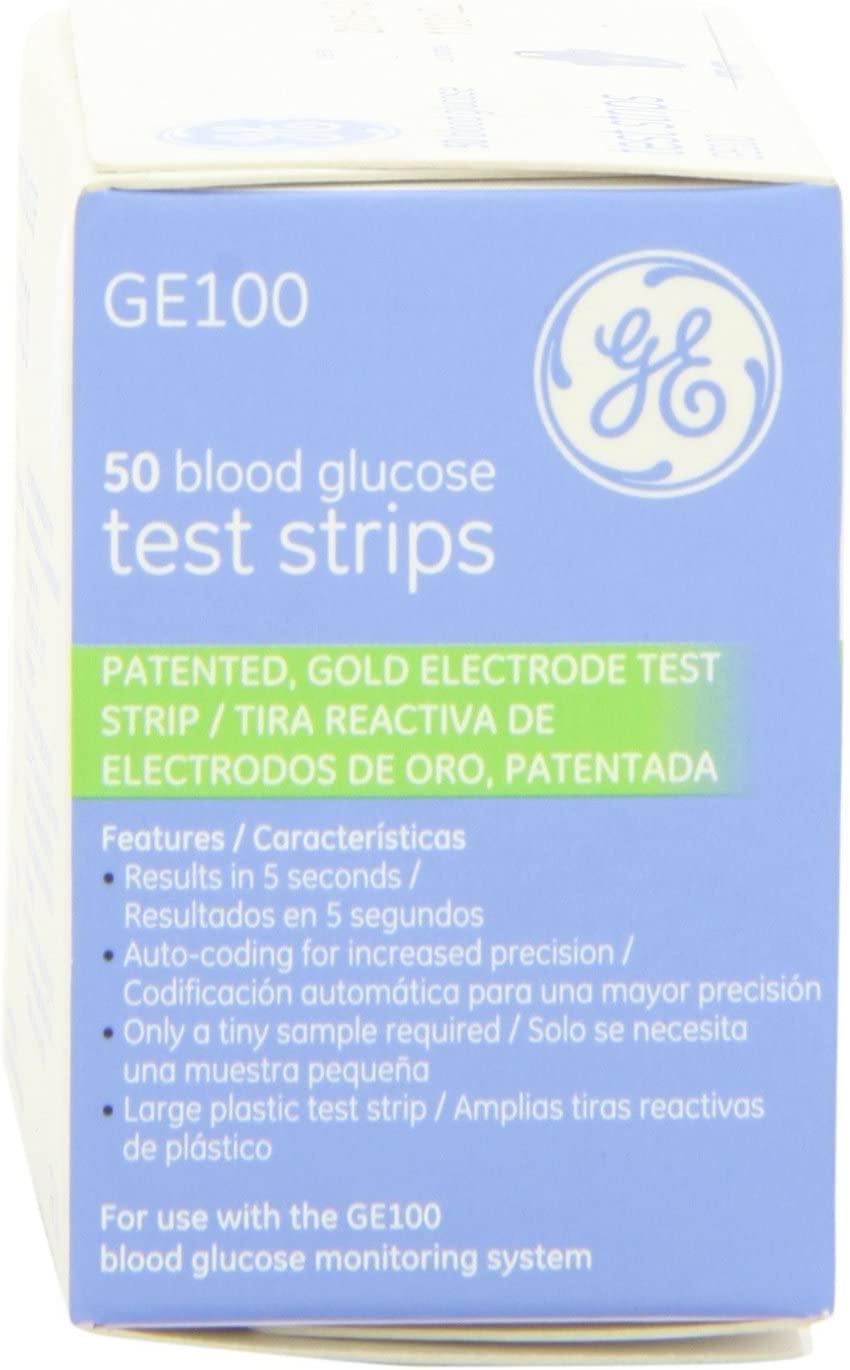 GE100 Test Strips 50 Ct (2 Pack) - Convenient Blood Glucose Monitoring ...