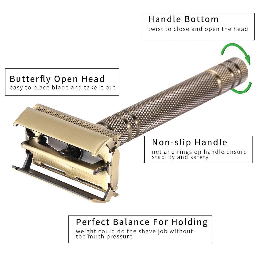 Yintal Double Edge Safety Razor - Bronze Long Handle Butterfly Open ...