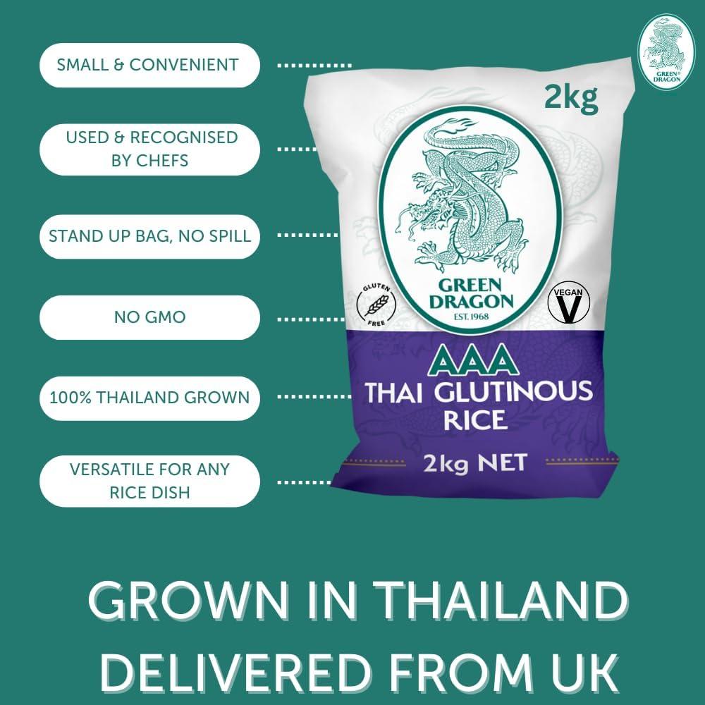 Green Dragon Thai Sticky Rice 2KG - Premium Glutinous White Rice for ...