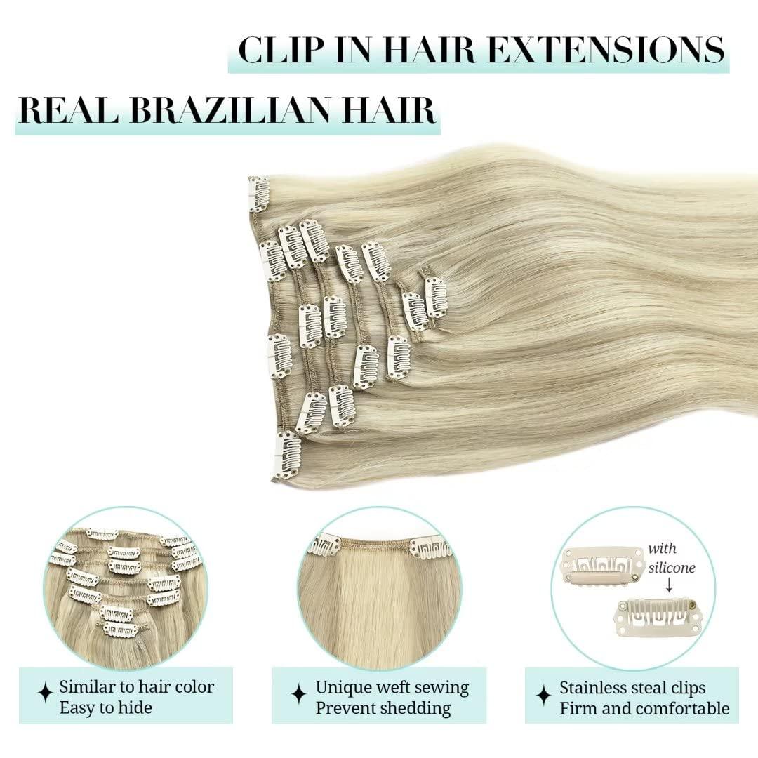 Doores Clip In Extensions - Real Hair 40cm (16 Inch) Ashblond ...