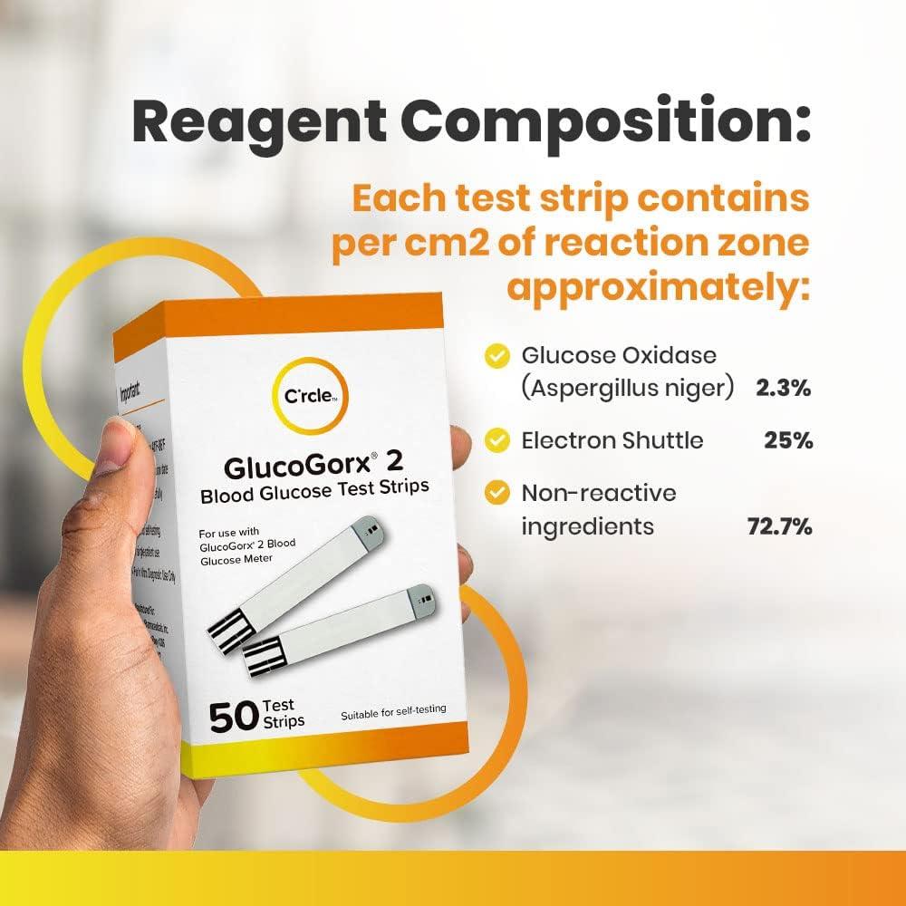 C'rcle Blood Glucose Test Strips with Auto Calibration for GlucoGorx 2 ...