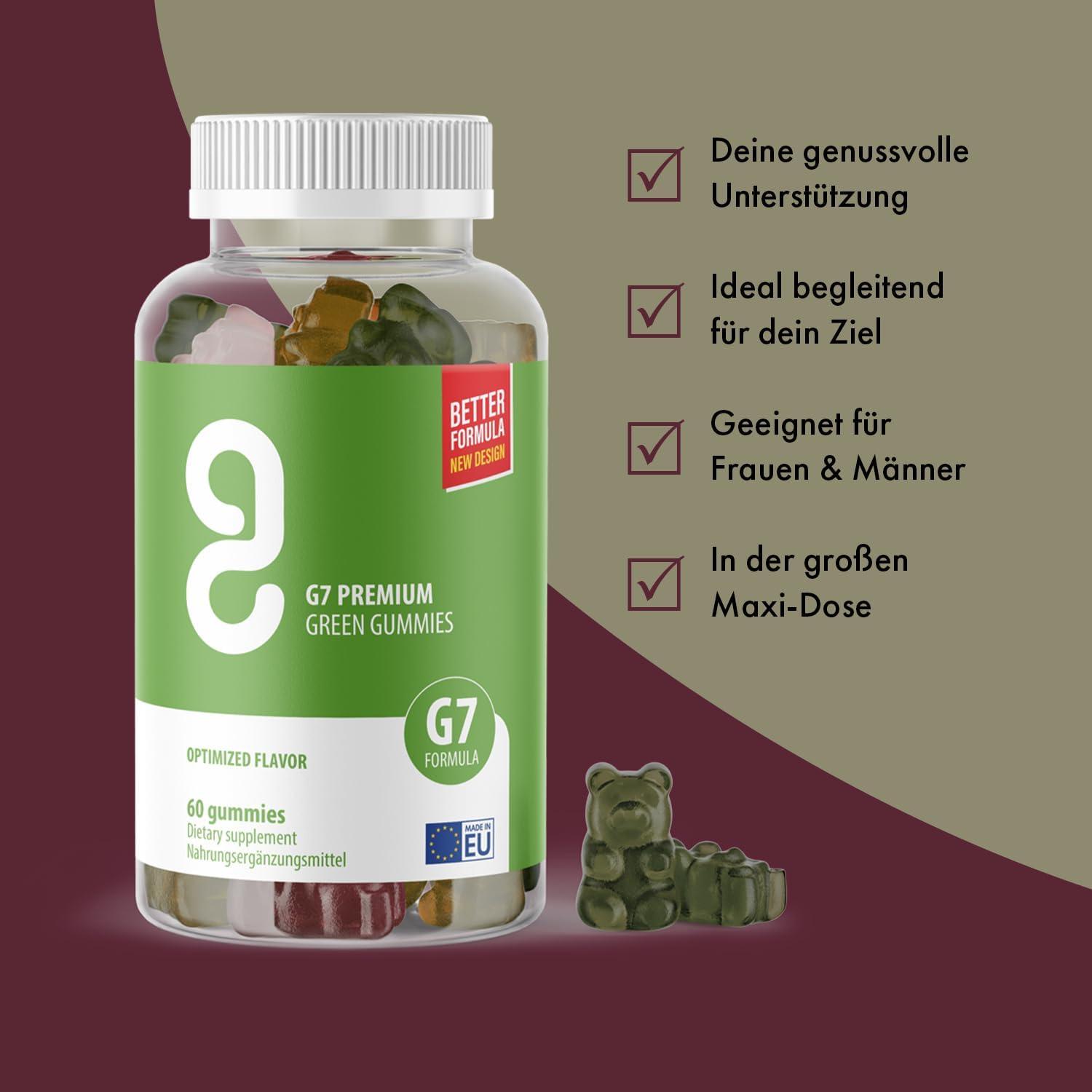 Green Gummies G7 Plus - 60 Fruit-Flavored Gummy Bears | Natural Plant Flavor | International ...