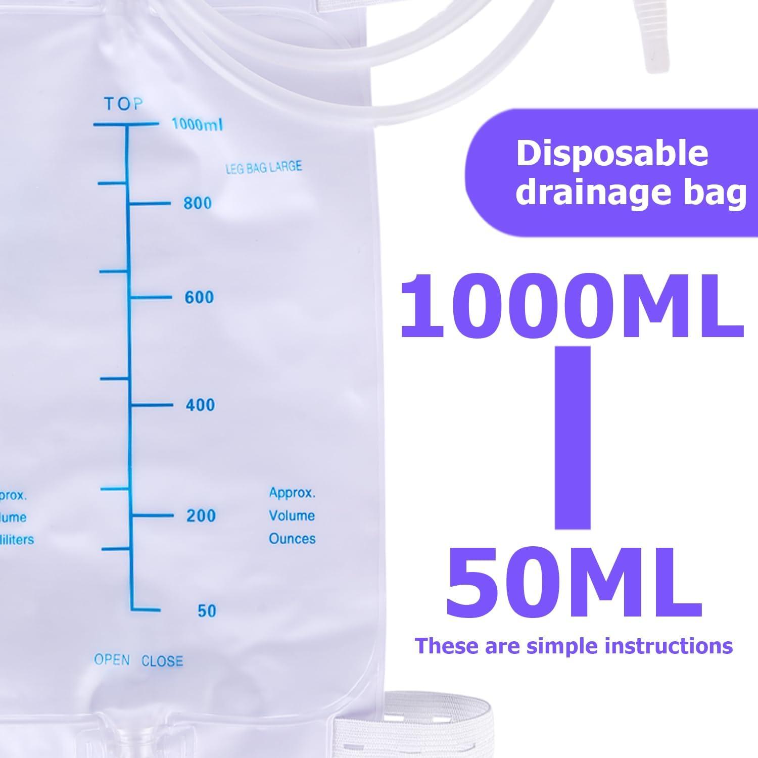 5-Pack 1000ml Urine Pouches | Leg Bag Urine Drainage Bags with Straps Valve & T Drain ...