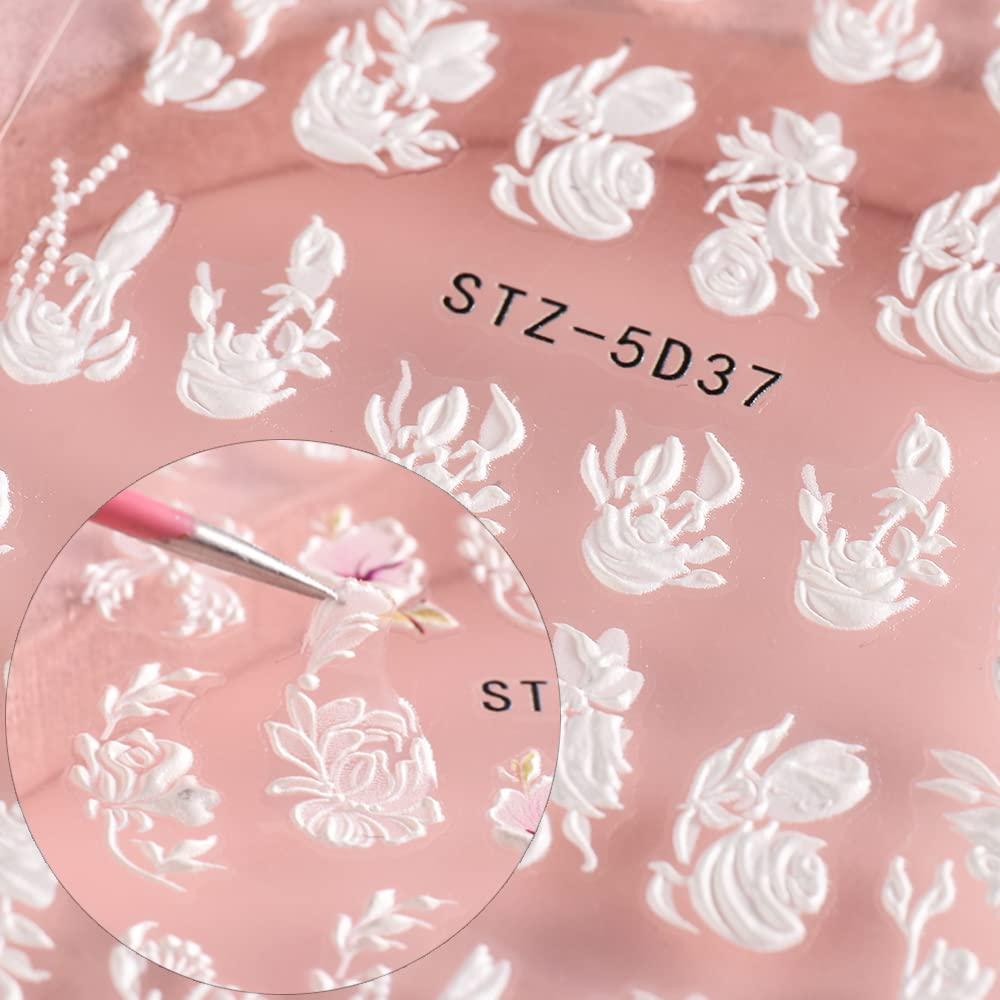 5D Embossed Nail Art Stickers: Engraved Flowers, Butterflies, French ...