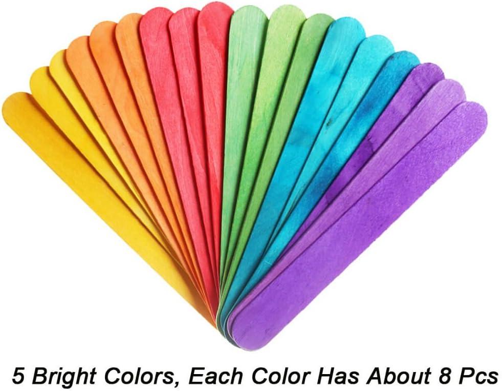 PAXCOO 100 Pcs 6 Colored Jumbo Wood Craft Sticks - DIY Arts and Crafts ...