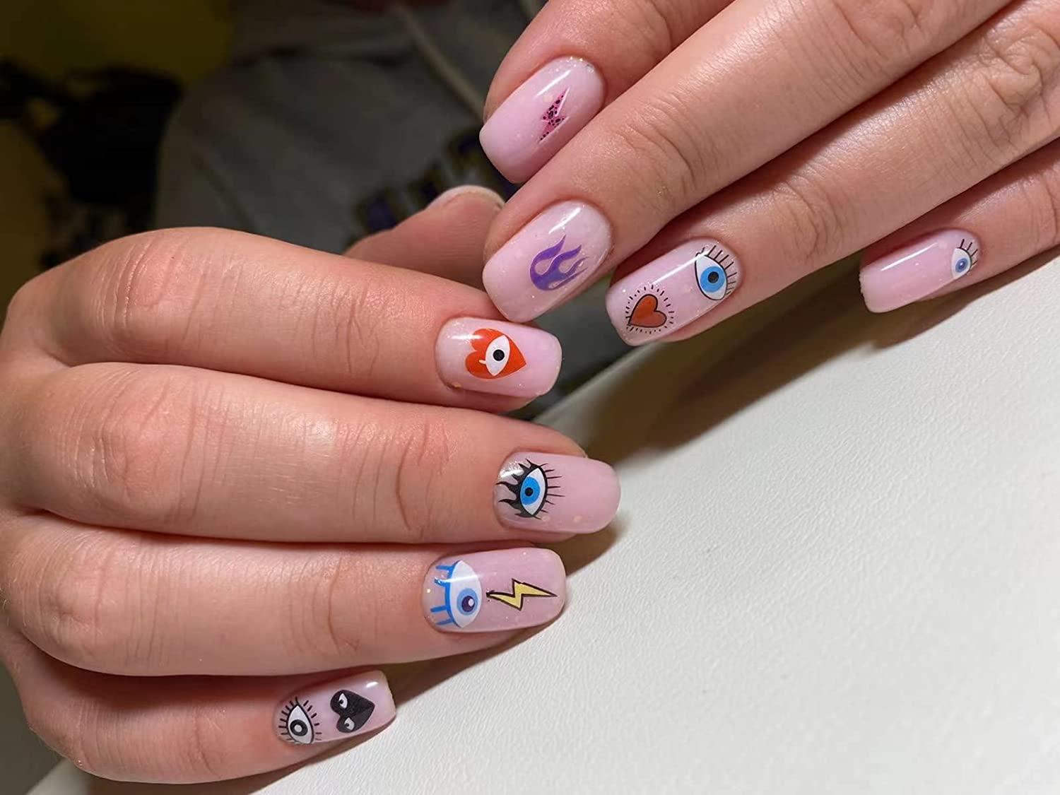 Abstract Smiling Face Evil Eye Nail Art Stickers - 12 Sheets Water ...