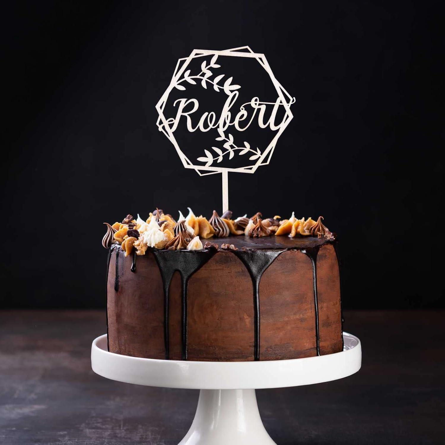 Personalized Hexagon Wooden Cake Topper | Custom Name Birthday Wedding ...