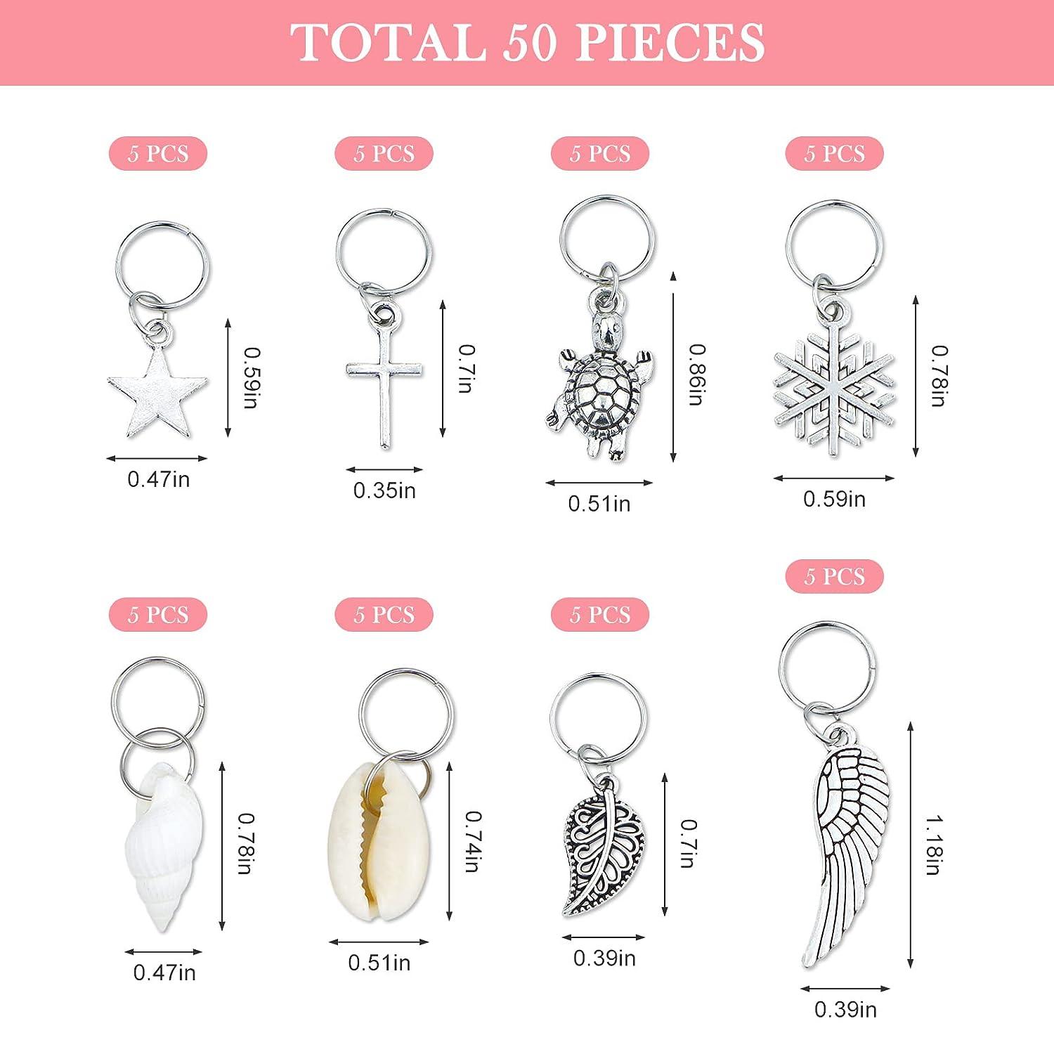 JIALEEY Hair Braid Rings Set - 50PCS Silver Rings with Shell, Leaves ...