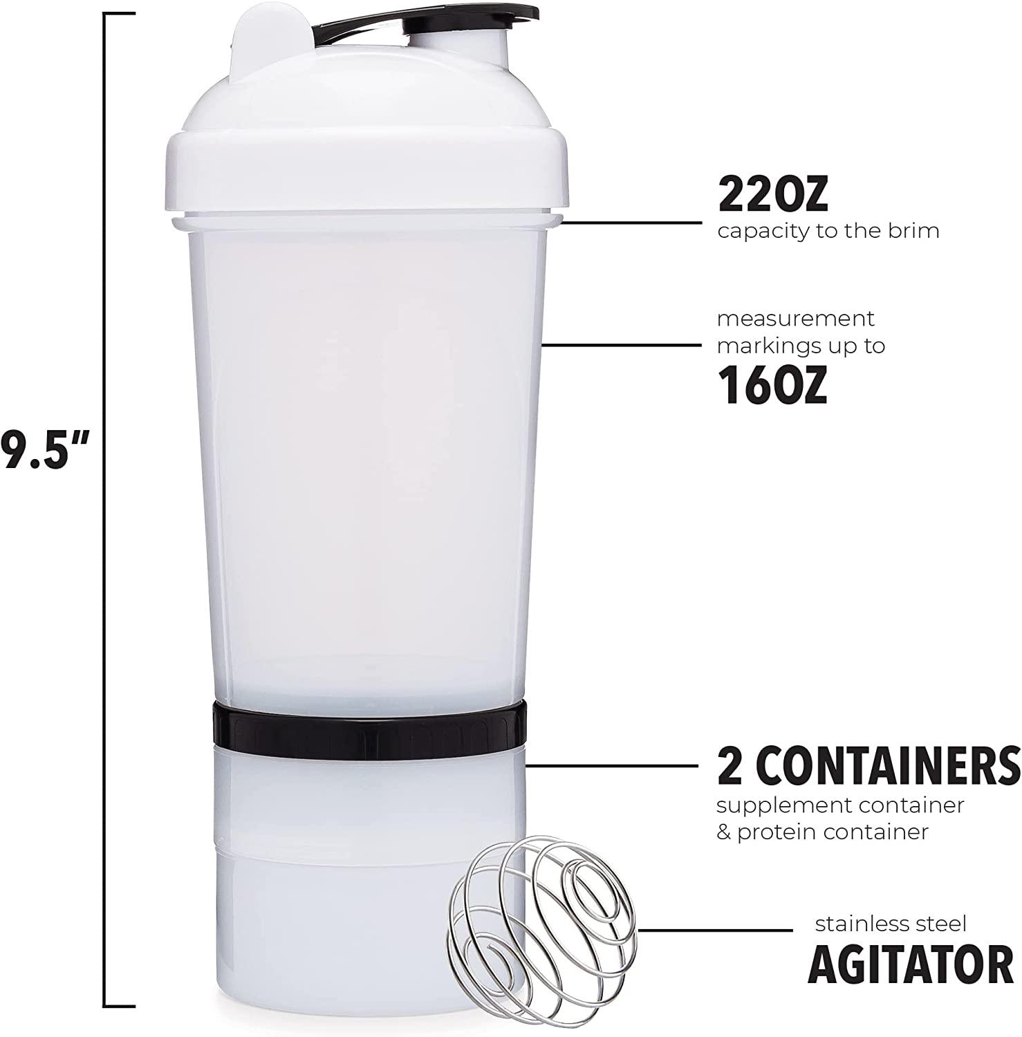 2 Pack 20oz Shaker Bottle with Storage Compartments - White & Black ...