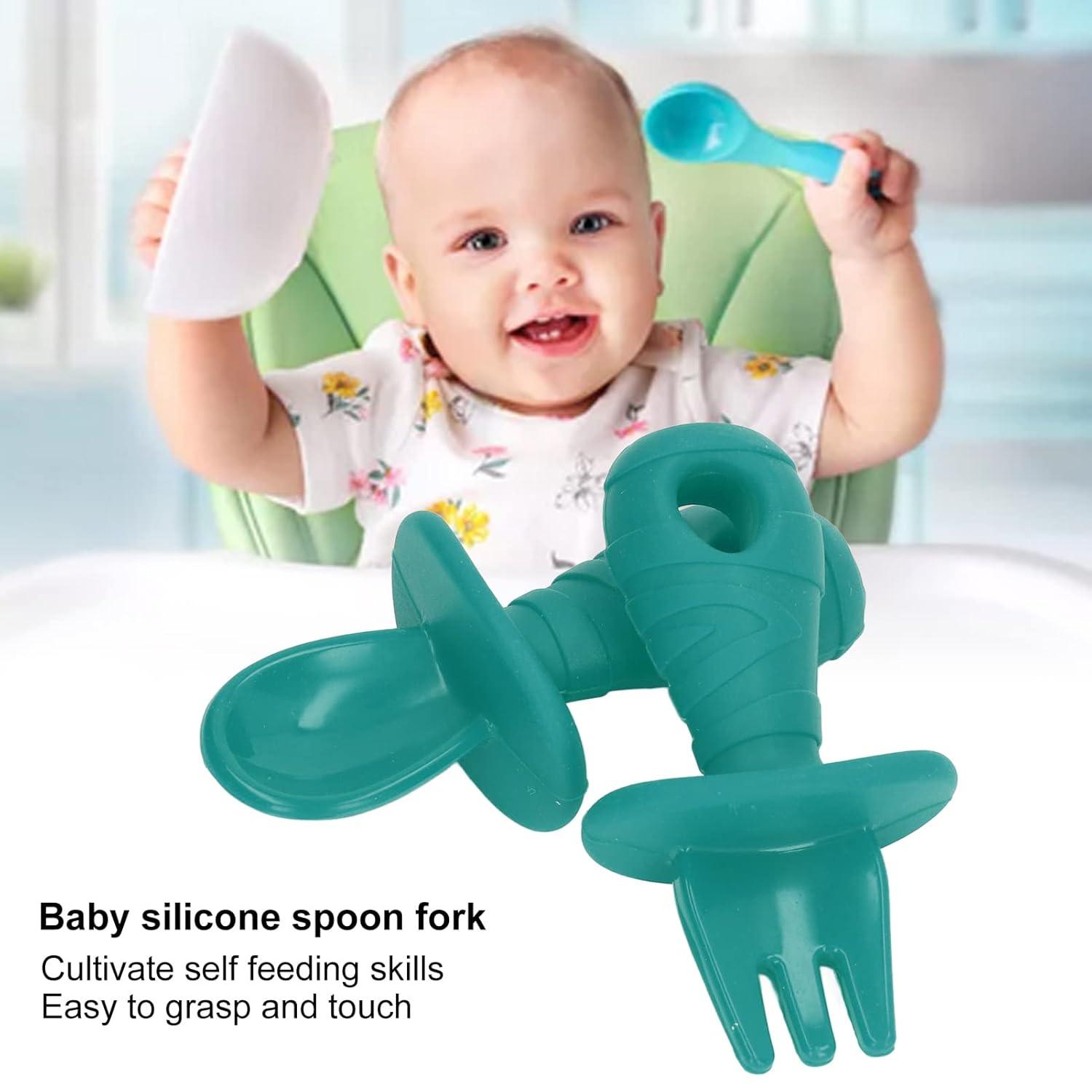 Silicone Spoon & Fork Set - Soft Chewable LED Weaning Tools for Anxiety ...