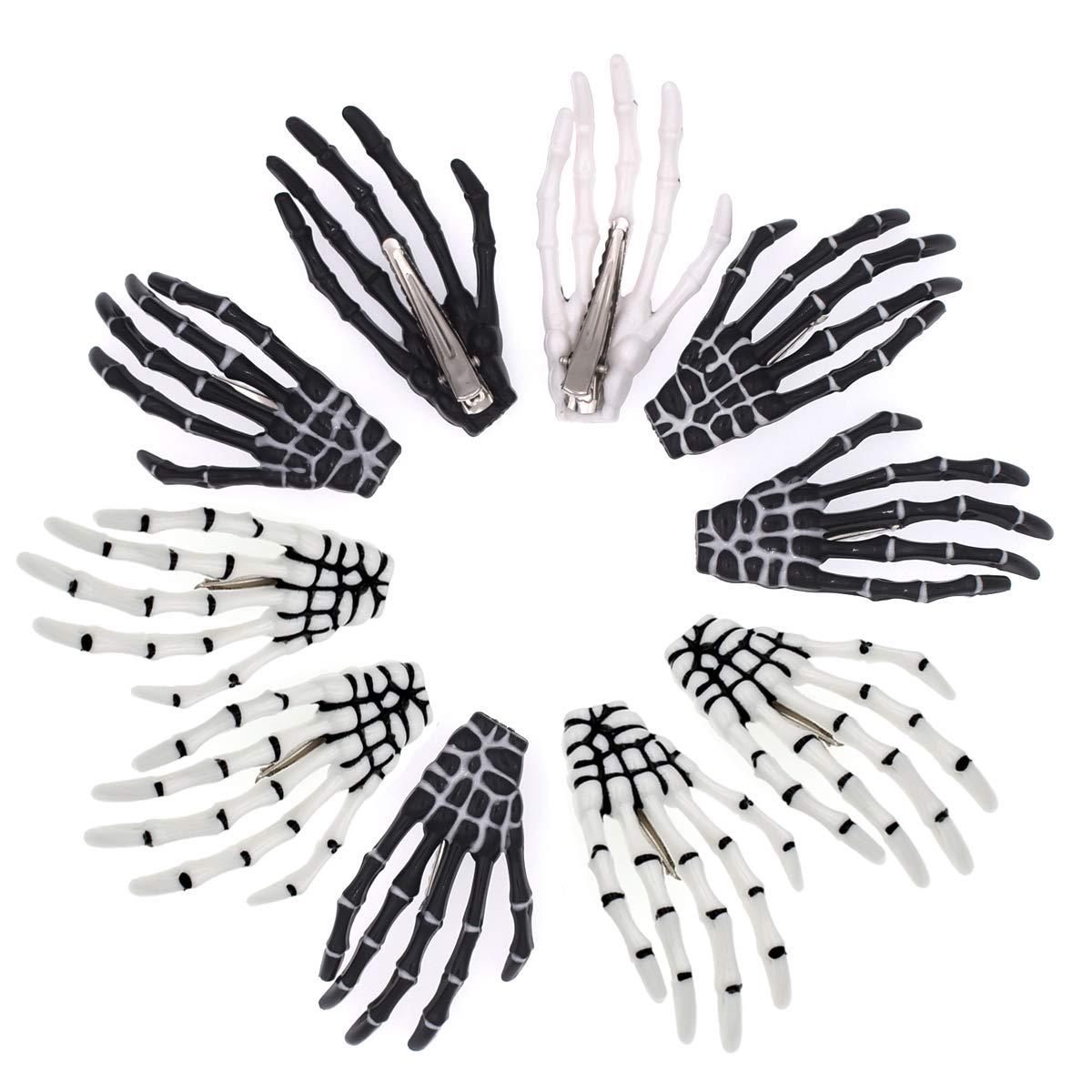 5 Pairs White & Black Skeleton Hands Hair Clips - Halloween Party ...