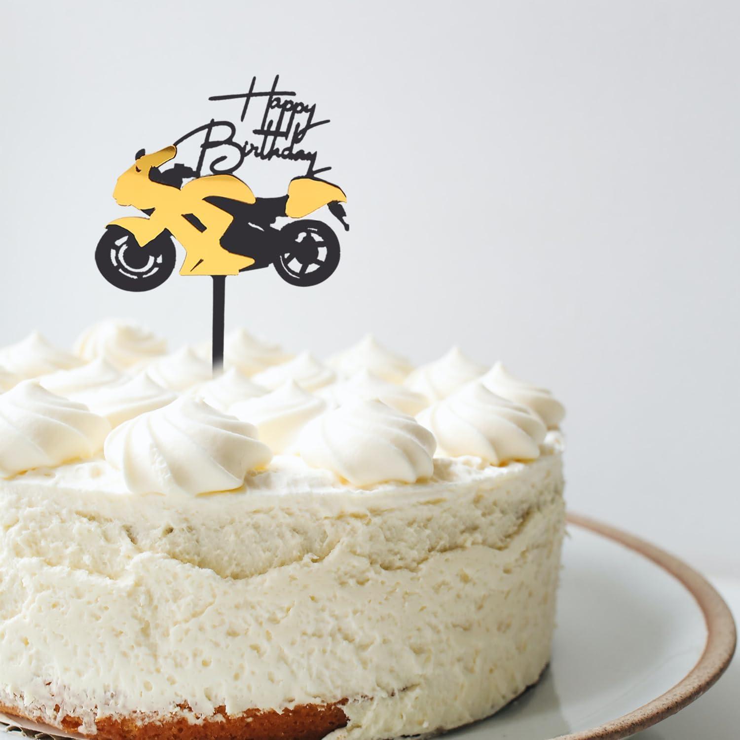 Rumyve Creative Cake Topper - Acrylic Black and Gold Motorcycle Racing ...