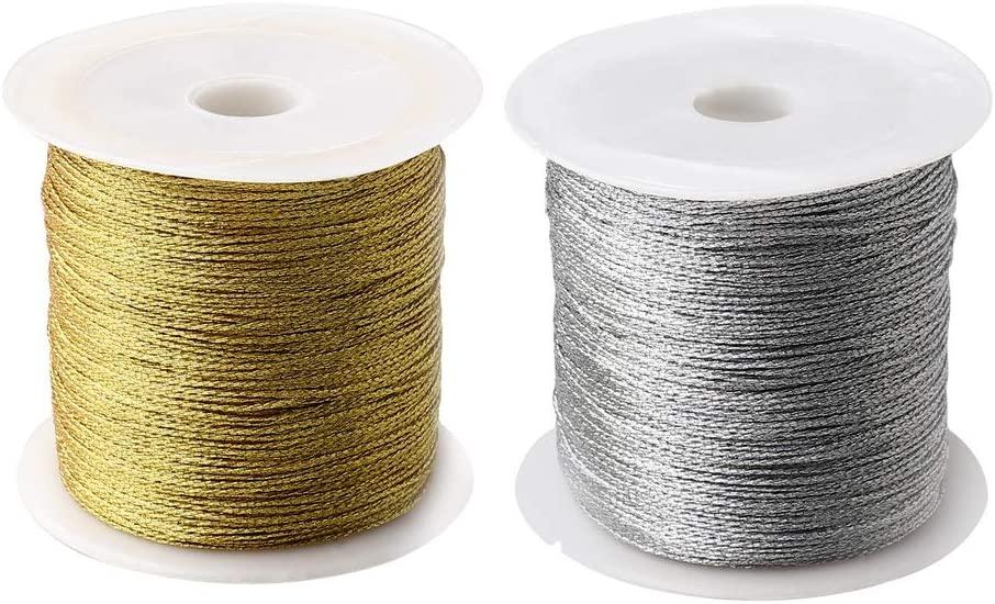 Pengxiaomei 218 Yards Metallic Cord - Gold & Silver Craft Thread for ...