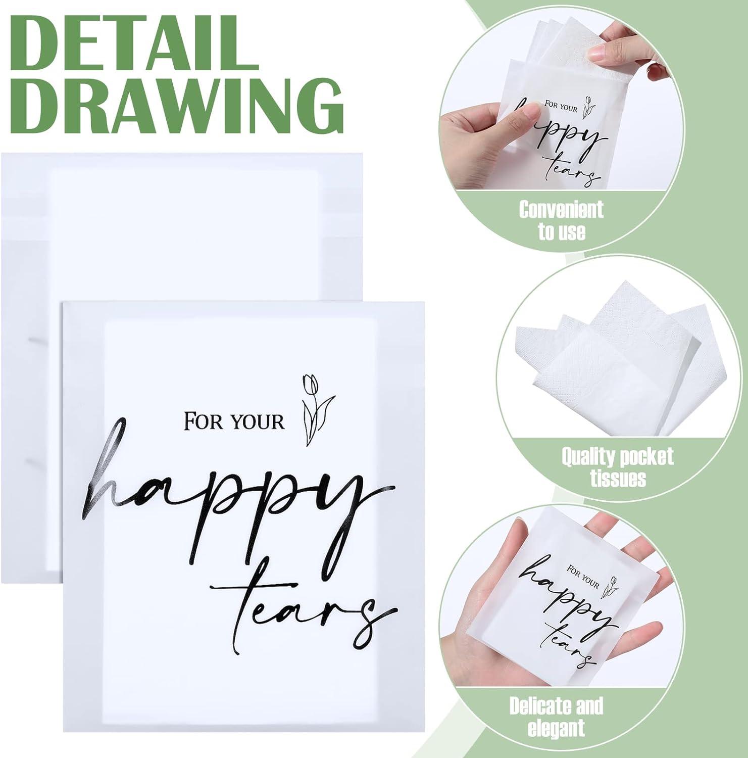 Happy Tears Wedding Tissue Packs - 3 Ply, Bulk 60 Pack for Guests ...