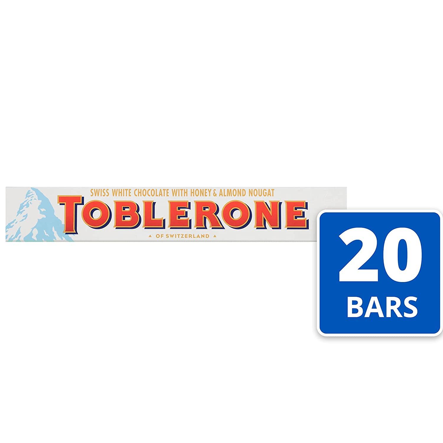 Toblerone Swiss White Chocolate Bars with Honey Almond Nougat - 20 ...