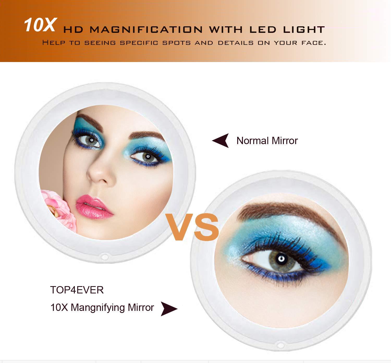 TOP4EVER Flexible 10X Magnifying LED Lighted Vanity Mirror | Power ...