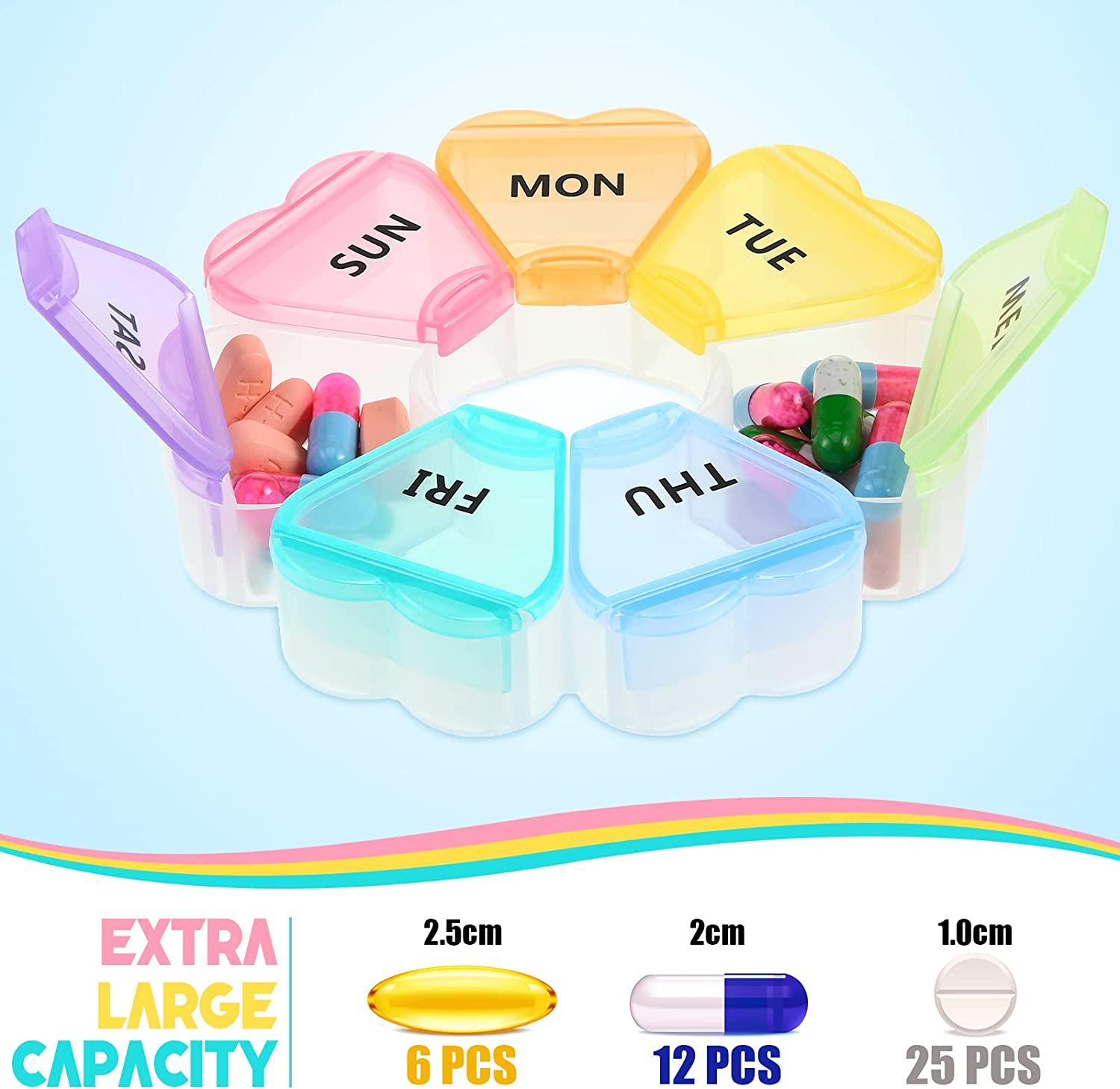 2 Pack Travel Weekly Pill Organizer - Portable 7 Day Pill Box - Cute ...