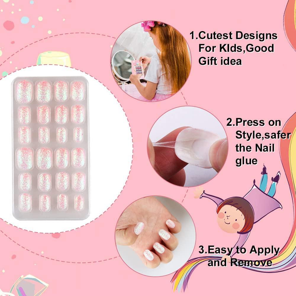Gradient Glitter Fake Nails for Girls - 120 Piece Short Oval Nail Kit ...