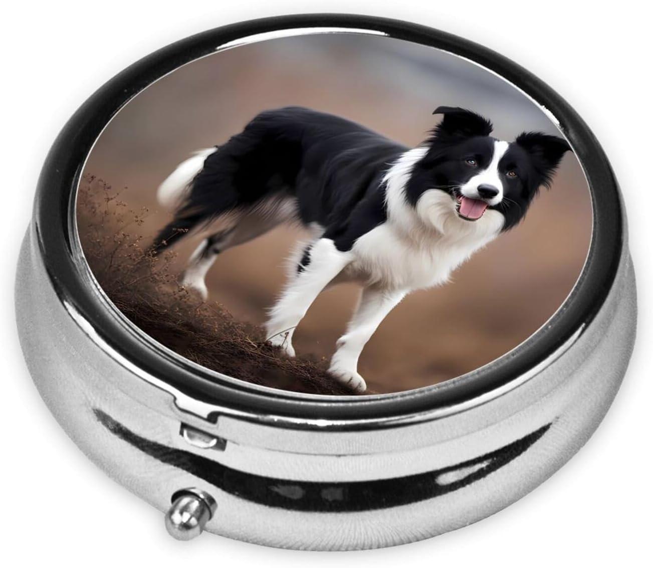 Border Collie Mini Metal Pill Box - 2x2x0.7 in Travel Medicine ...