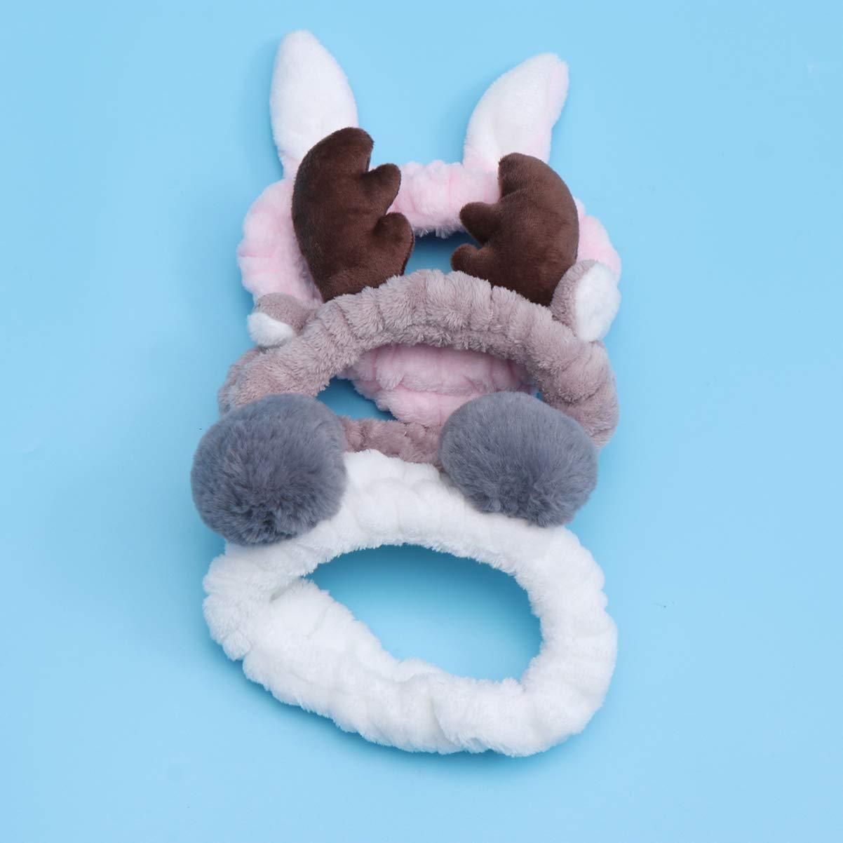 Minkissy 3-Piece Spa Headbands Set | Animal Ears Coral Fleece Forehead ...