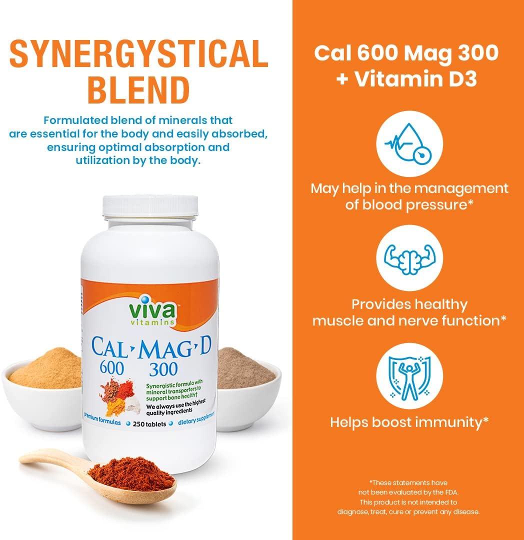Viva Vitamins CalMagD - Calcium 600 Magnesium 300 + Vitamin D - 250 ...