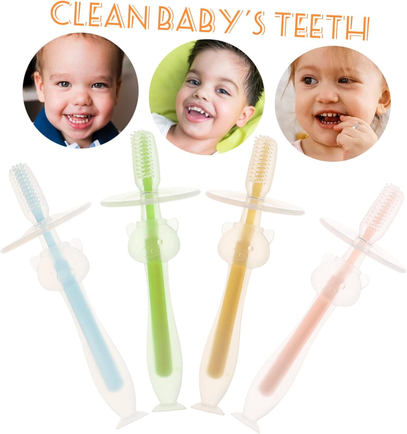Gleavi 4-Piece Baby Toothbrush Set - Suction Cup Travel Toothbrushes ...