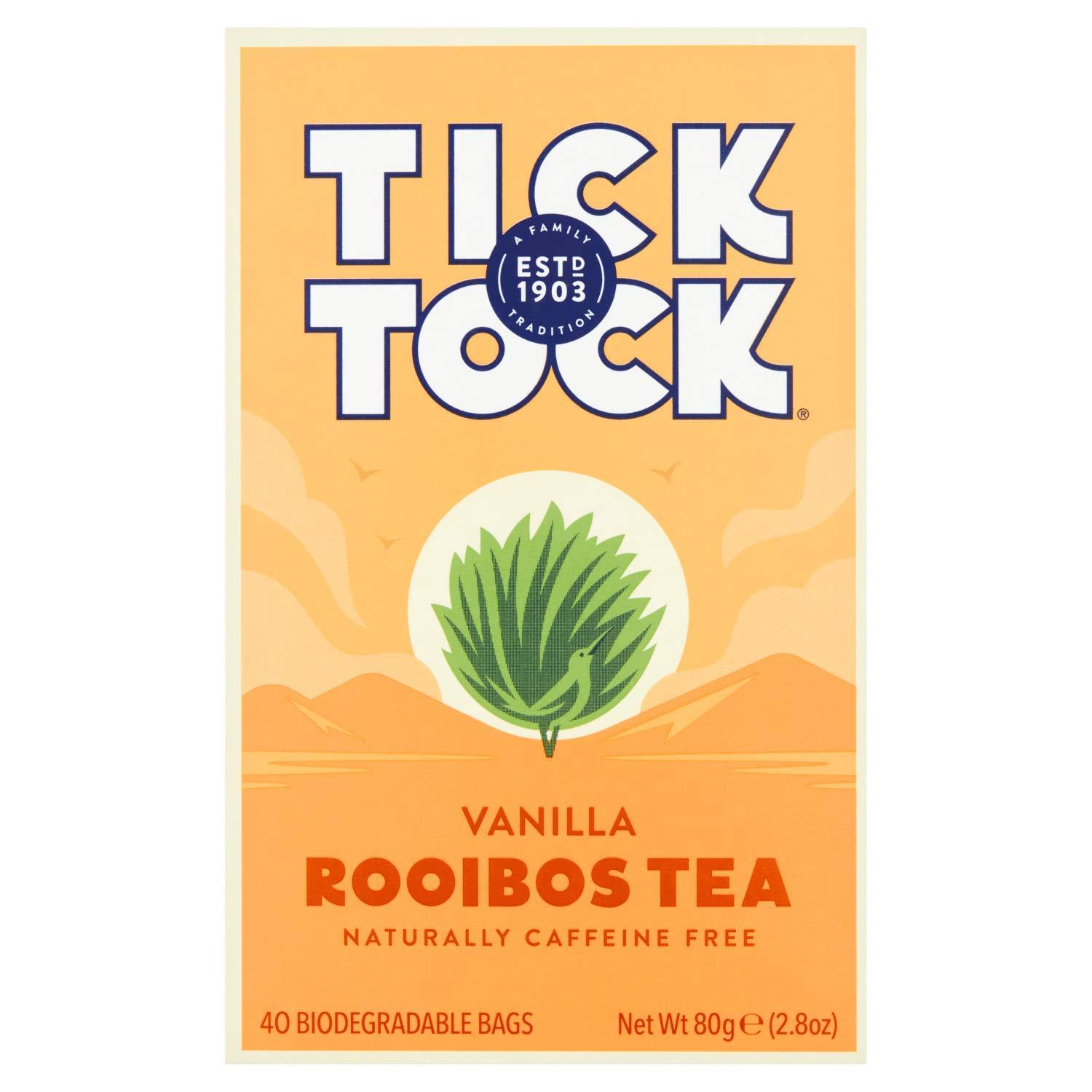 Tick Tock Teas Vanilla Rooibos Tea 40 Count - Caffeine-Free Herbal Tea ...