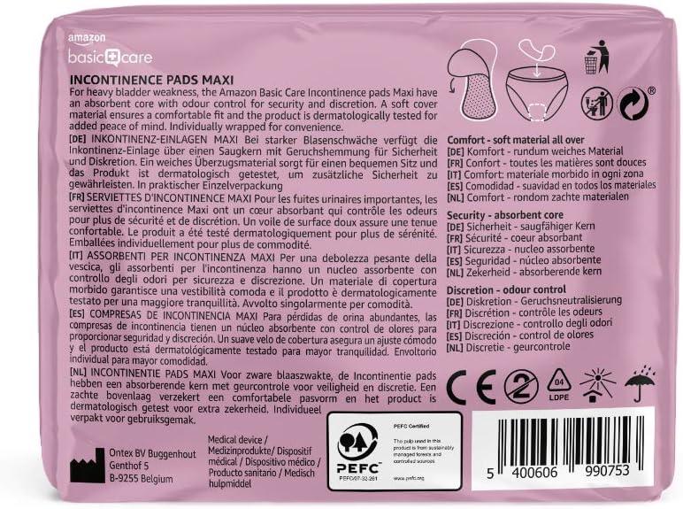 Amazon Basic Care Incontinence Pads Maxi - Unscented Extra Plus Large ...