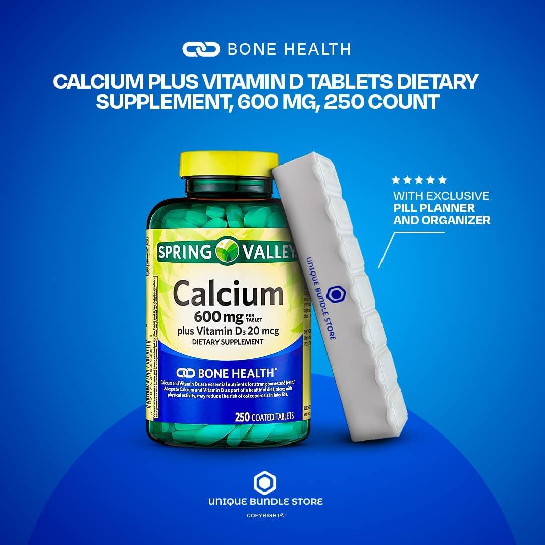 Spring Valley Calcium 600mg with Vitamin D3 + 7 Day Pill Organizer, 250 ...