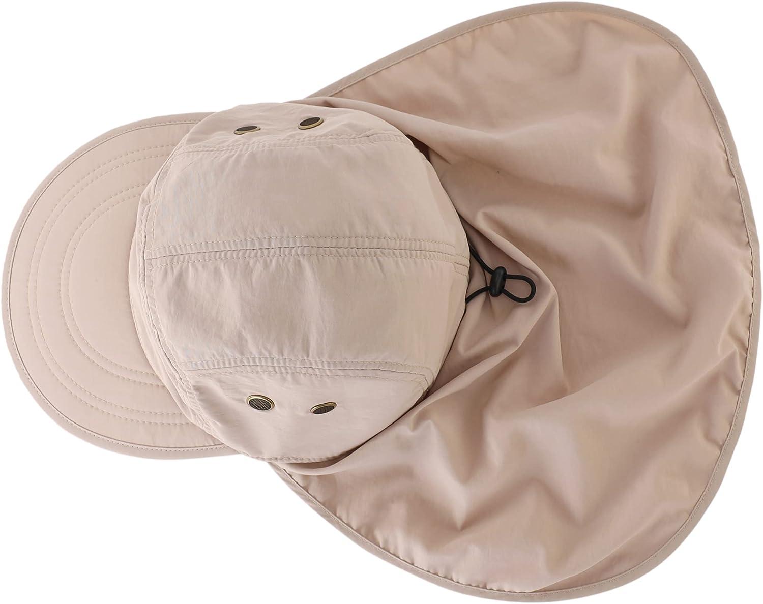 Connectyle Men's UV Sun Protection Safari Cap with Neck Flap - Khaki ...