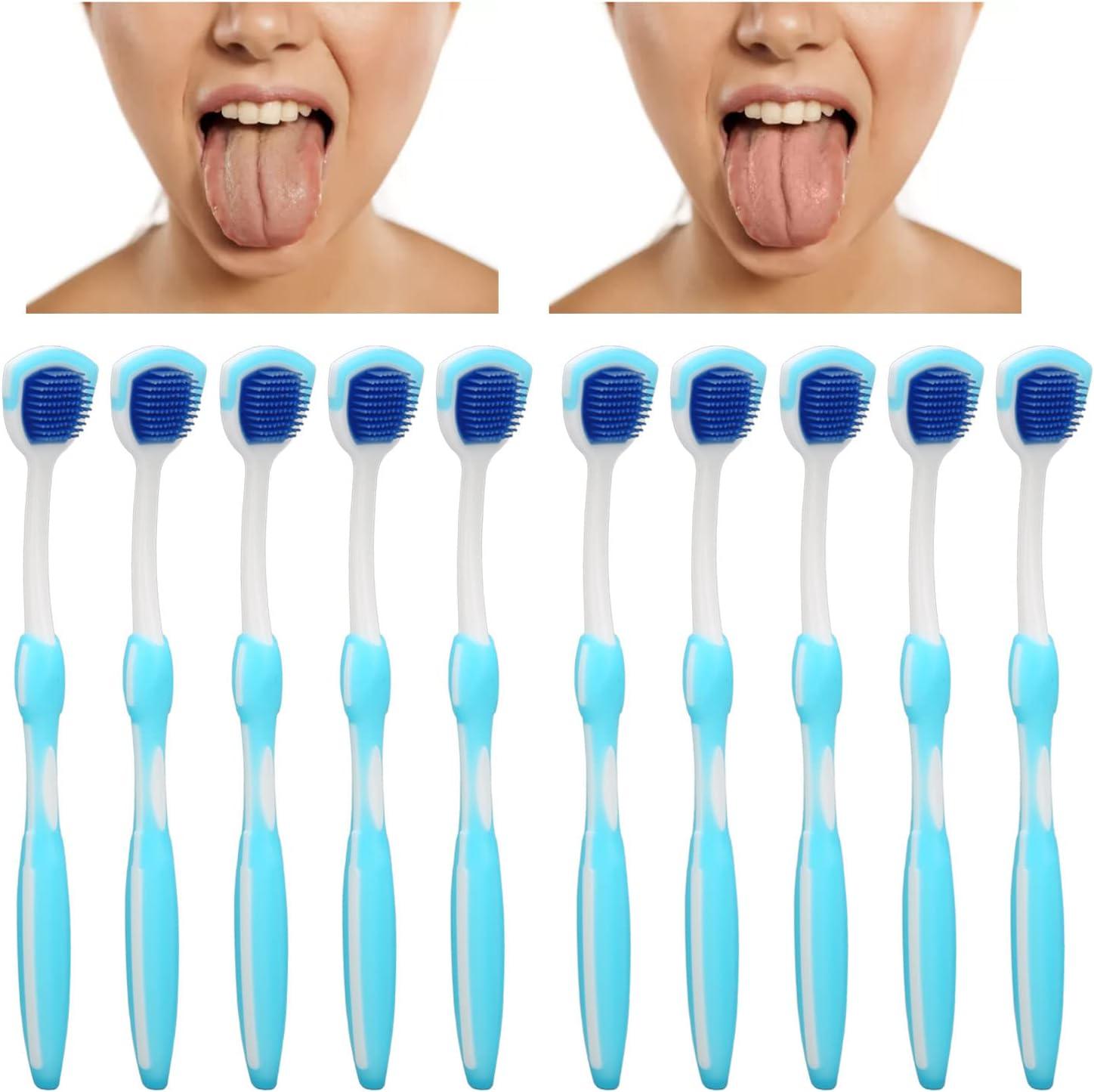 10-Piece Silicone Tongue Brush & Scraper Set - Blue Tongue Cleaner for ...
