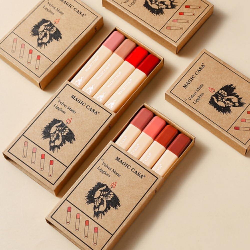 Matte Lip Gloss Set | Waterproof Non-stick Cup Lip Glaze | 4PC Velvet ...