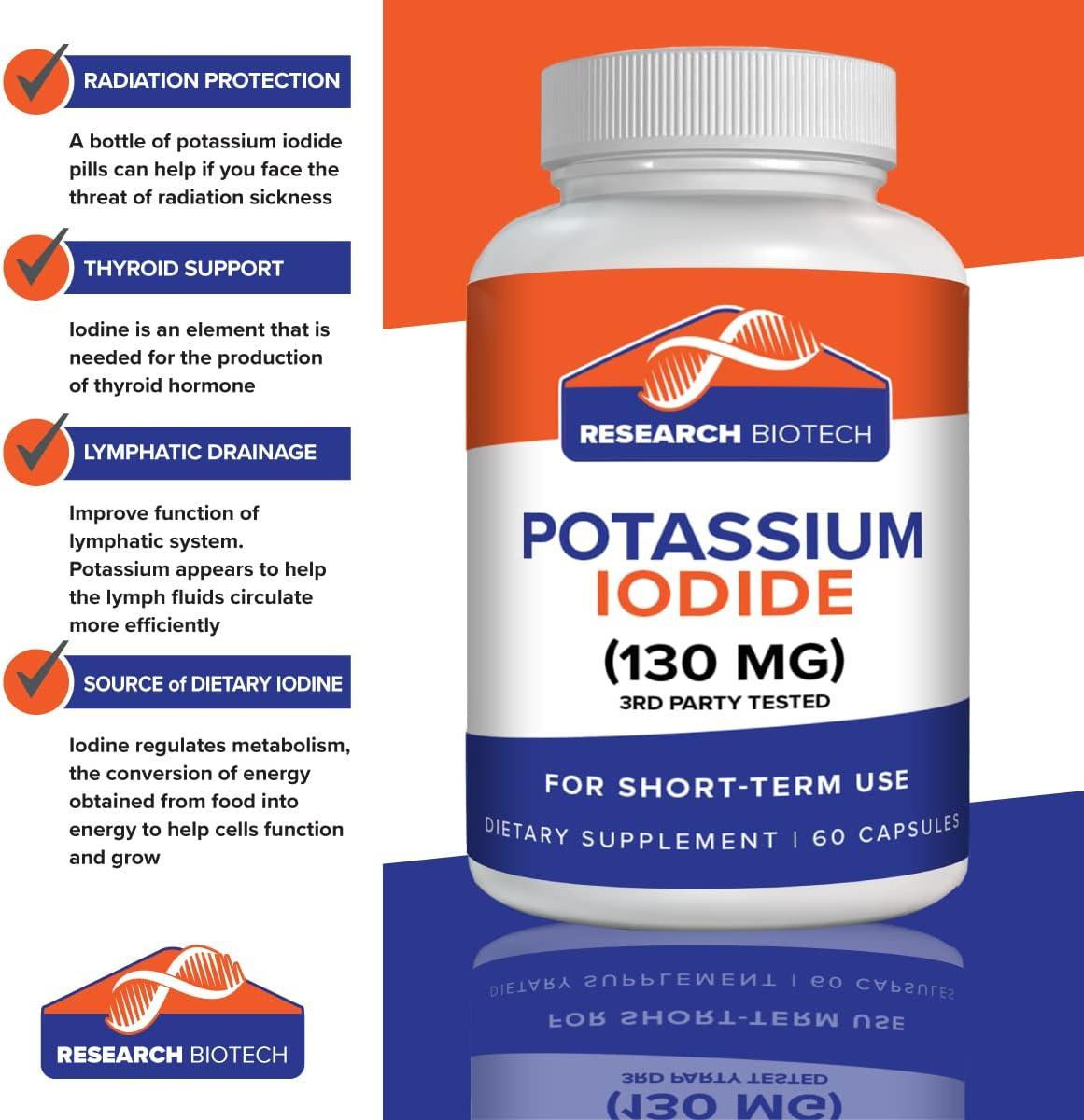 Potassium Iodide 130mg - 60 Capsules for Thyroid Support | Dietary ...