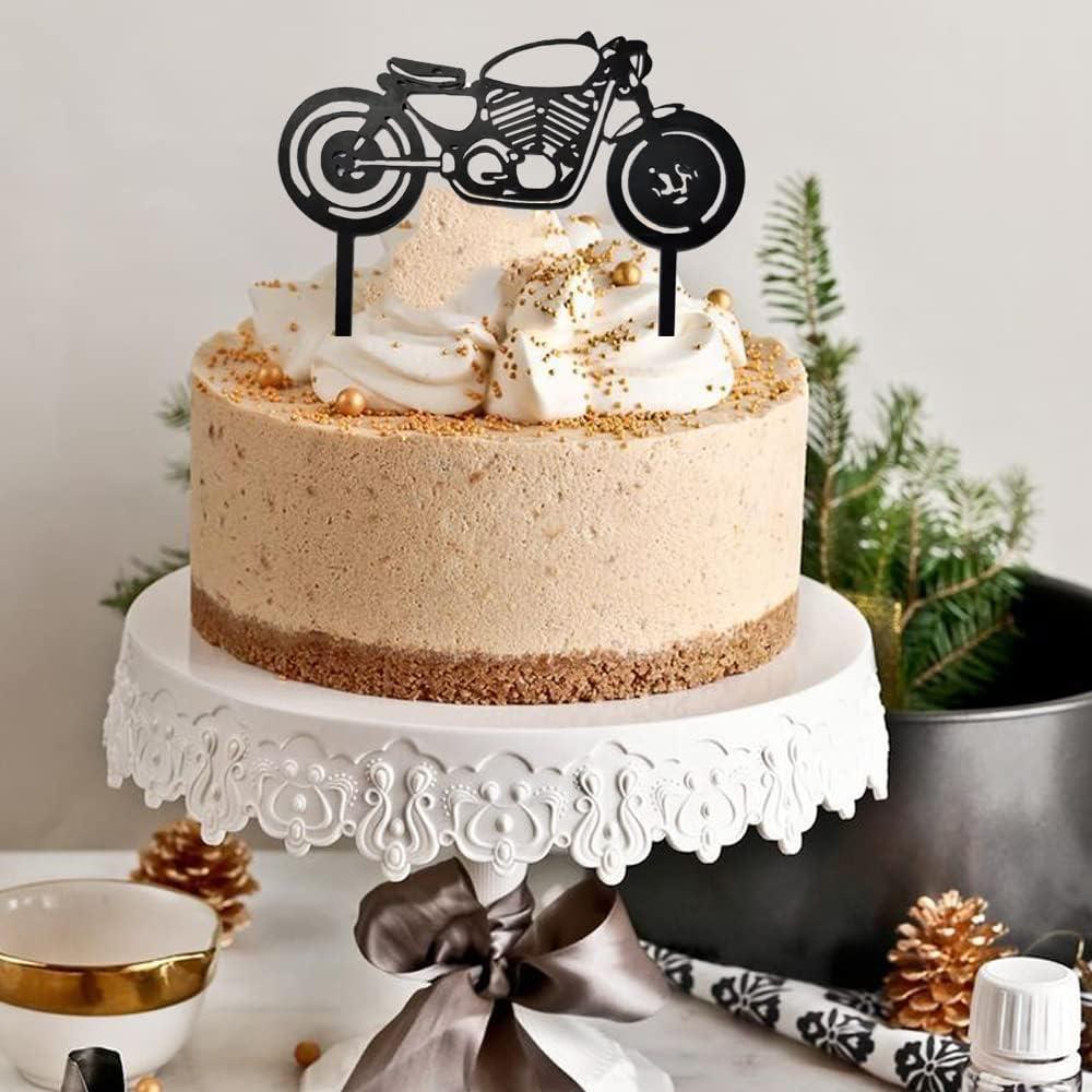 Silars 2pc Motorcycle Cake Topper - Happy Birthday Acrylic Decorations ...