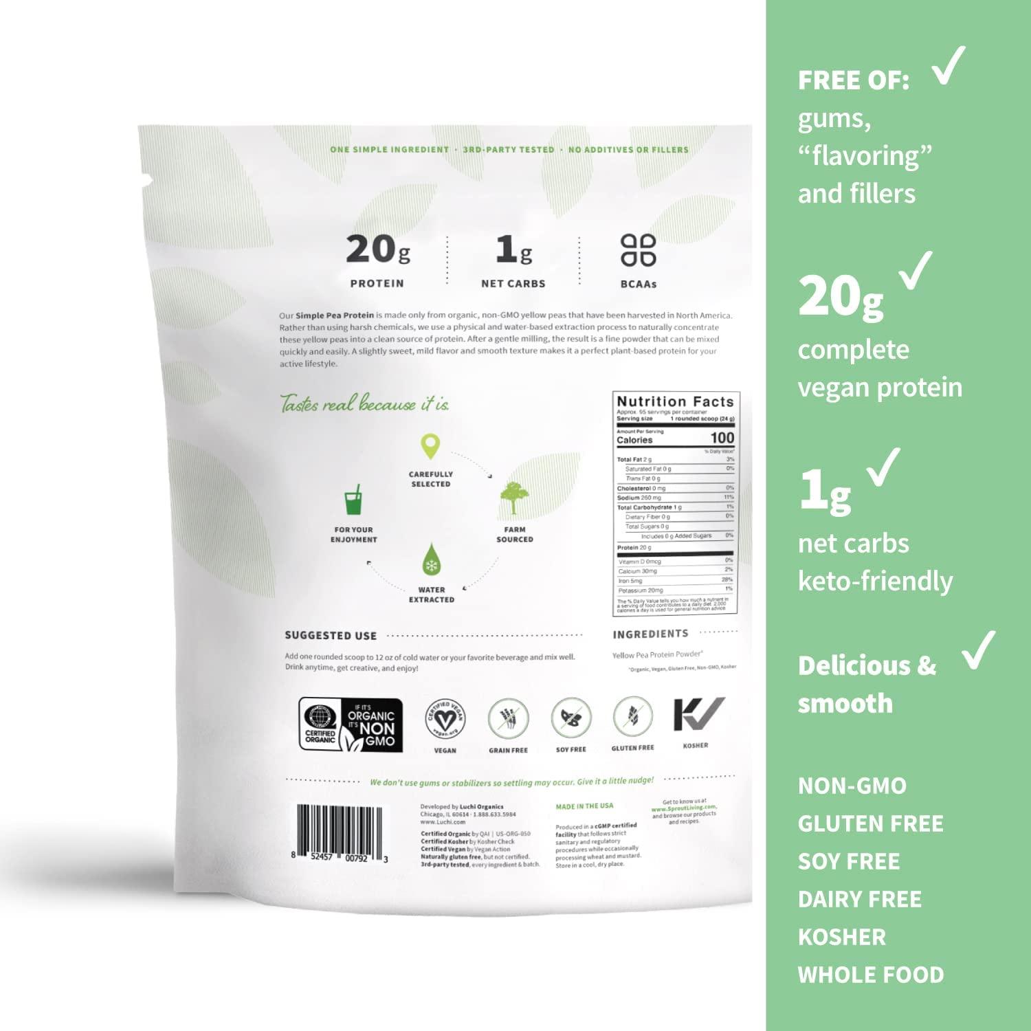 Sprout Living Organic Pea Protein Powder - 20g Plant-Based Protein, Non ...