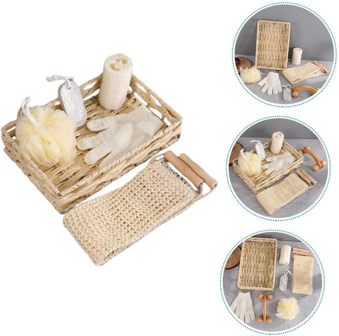 Hemoton Bath Flower Set - Body and Foot Scrubber in Rectangular Basket ...