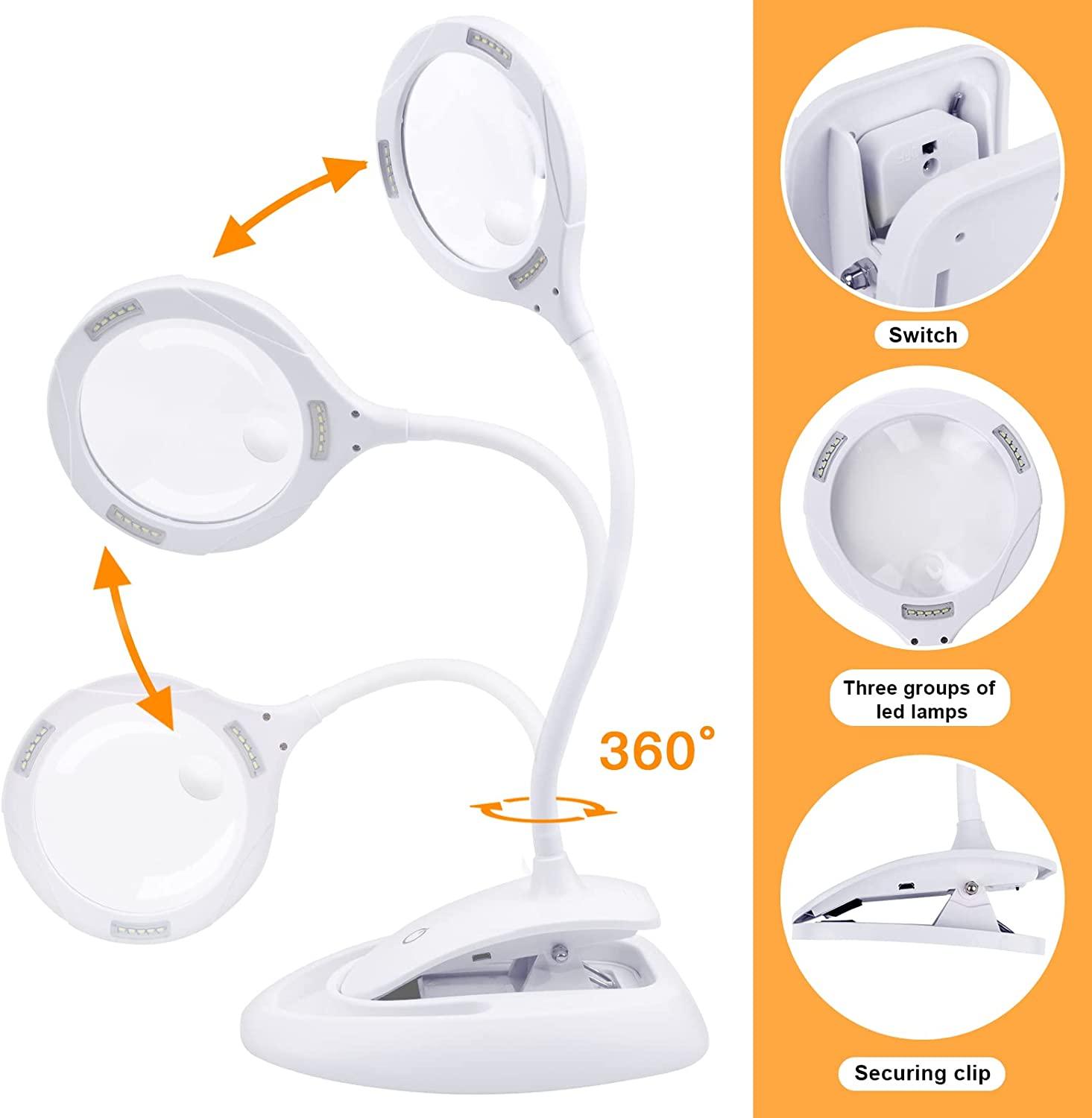 Table & Desk LED Magnifying Glass with Light and Stand - 5X 10X USB ...