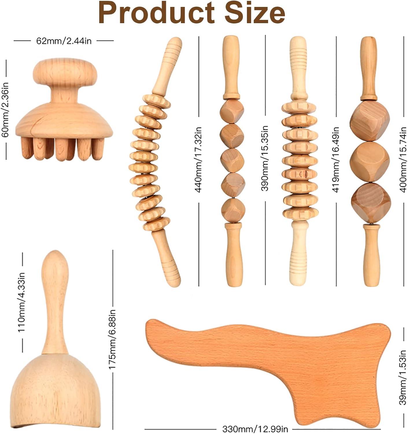 8PC Wooden Massage Therapy Tools Set | Gua Sha Scooter & Anti-Cellulite ...