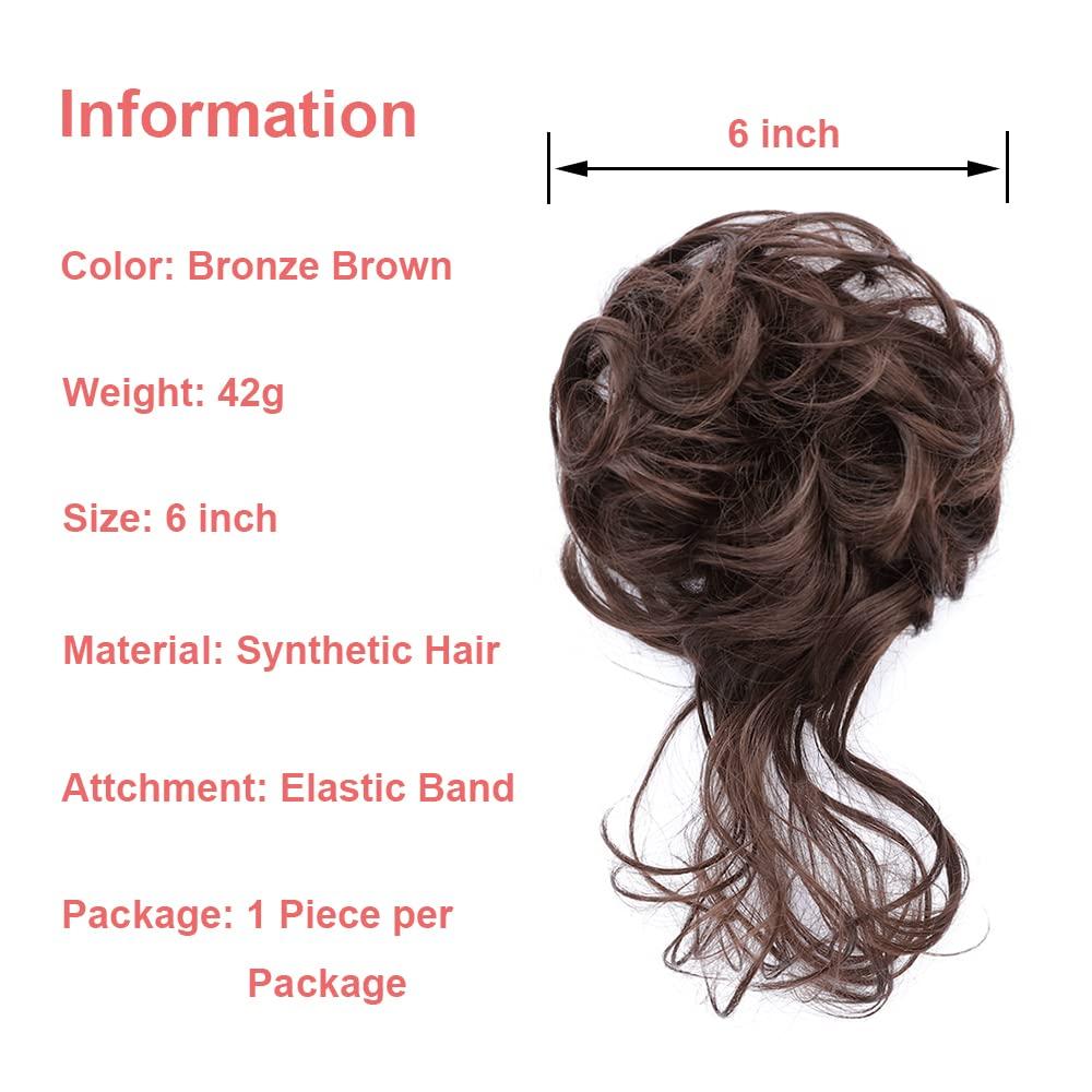 Bronze Brown Messy Bun Hair Piece Extension for Women | Curly Hair ...