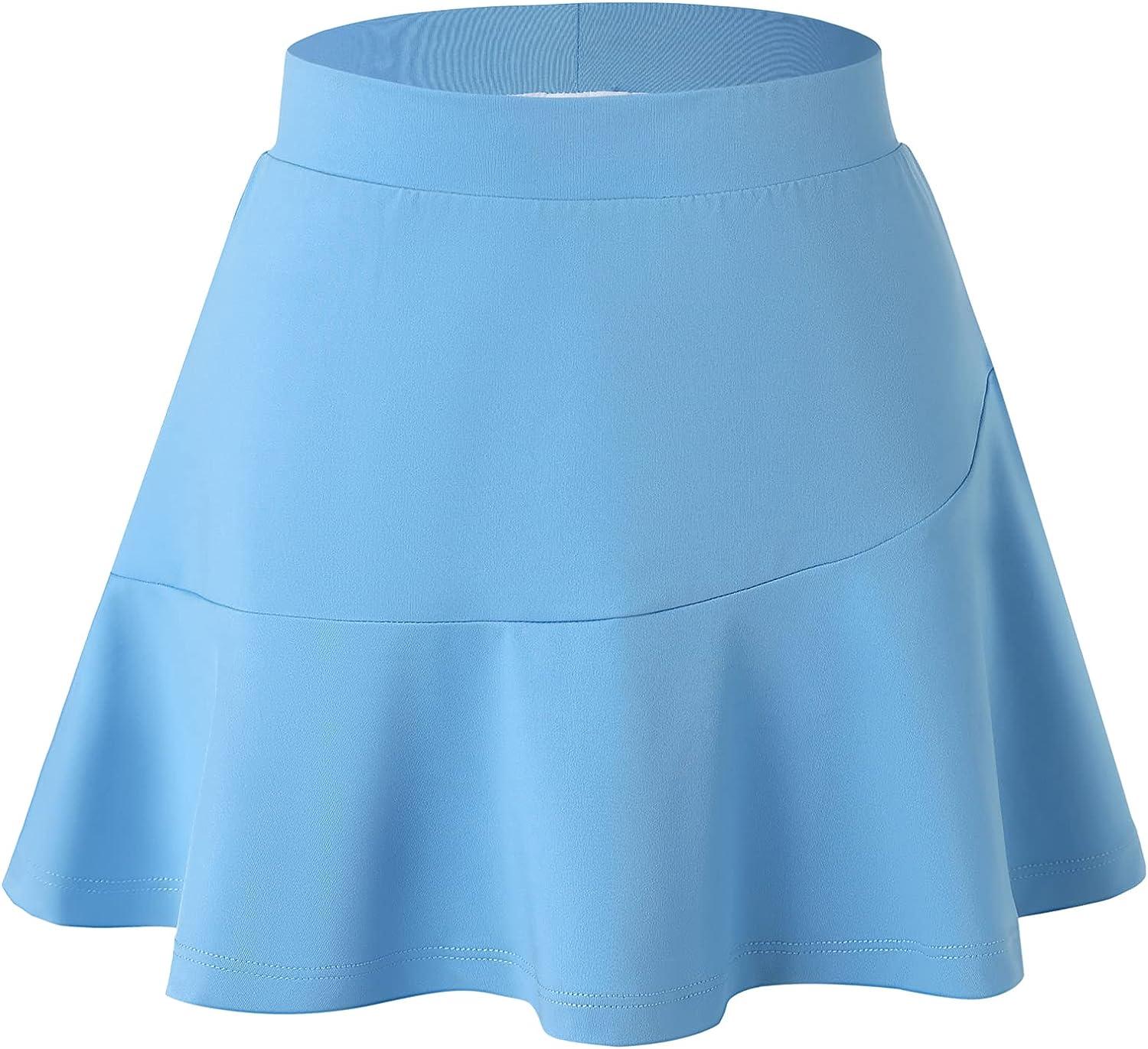 MERIABNY Girls Tennis Skirt with Built-in Shorts - Blue Athletic Skort ...
