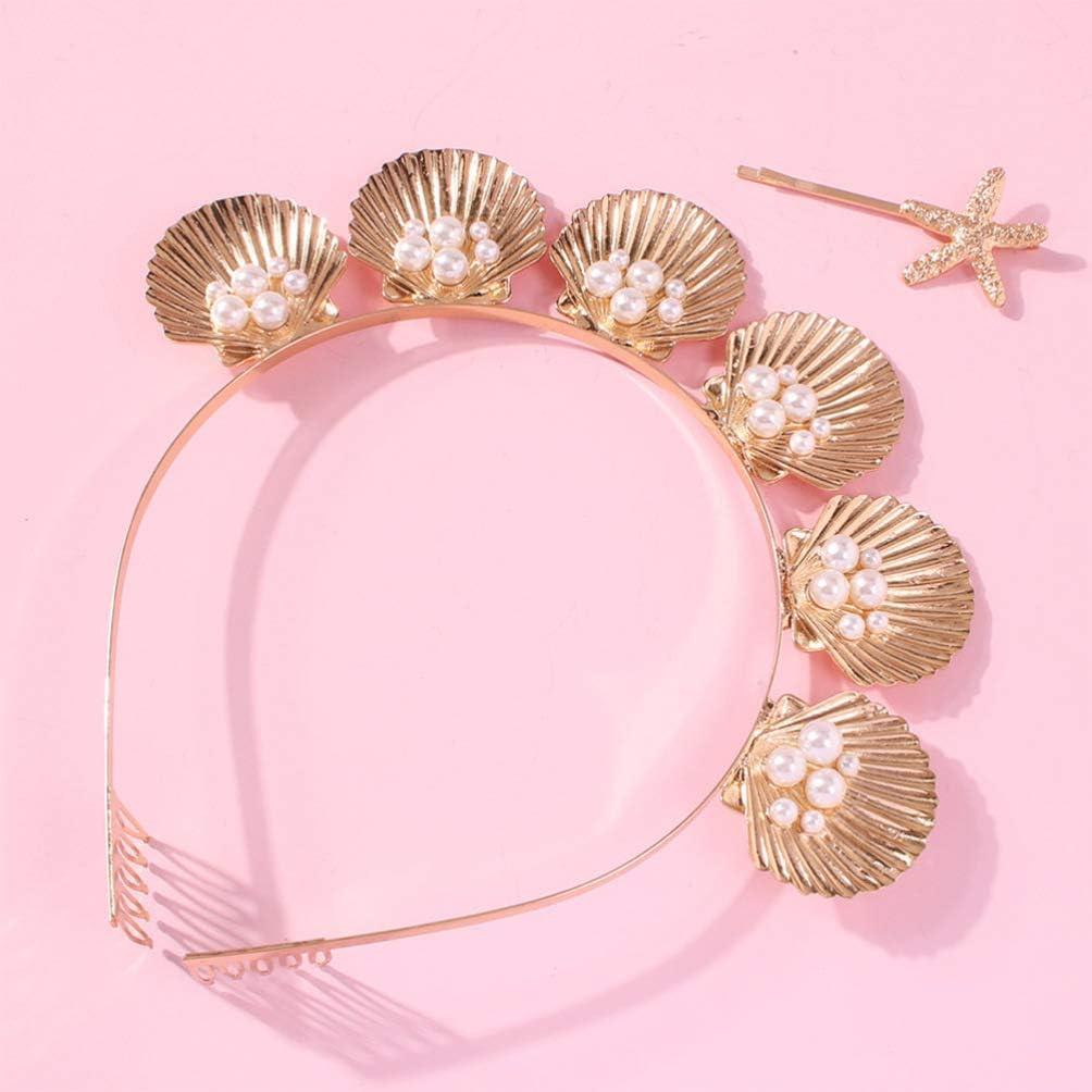 Gold Seashell Crown Headband for Wedding Party - Goddess Pearl Tiara ...