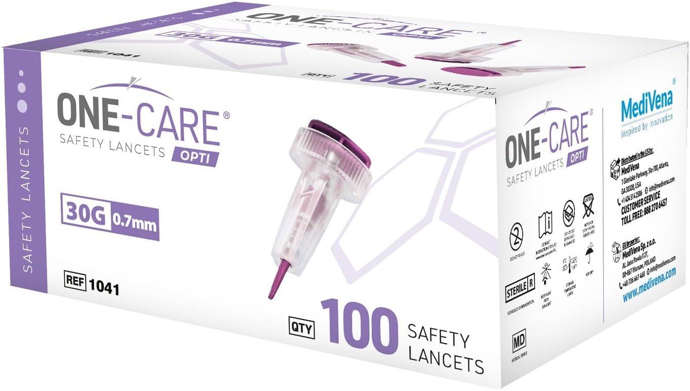 MediVena ONE-CARE Safety Lancets - 30G Sterile Finger Prick Device for ...