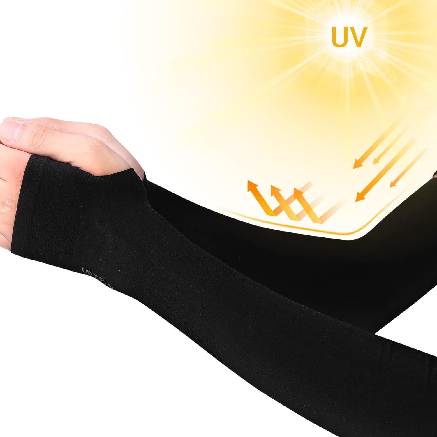 6 Pairs AoOnZan Black Cooling Sun Sleeves with Thumb Hole | UPF50 UV ...