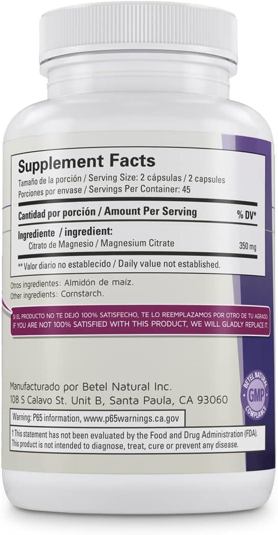 Magnesium Citrate Capsules by Betel Natural - Gentle Laxative - 350mg ...