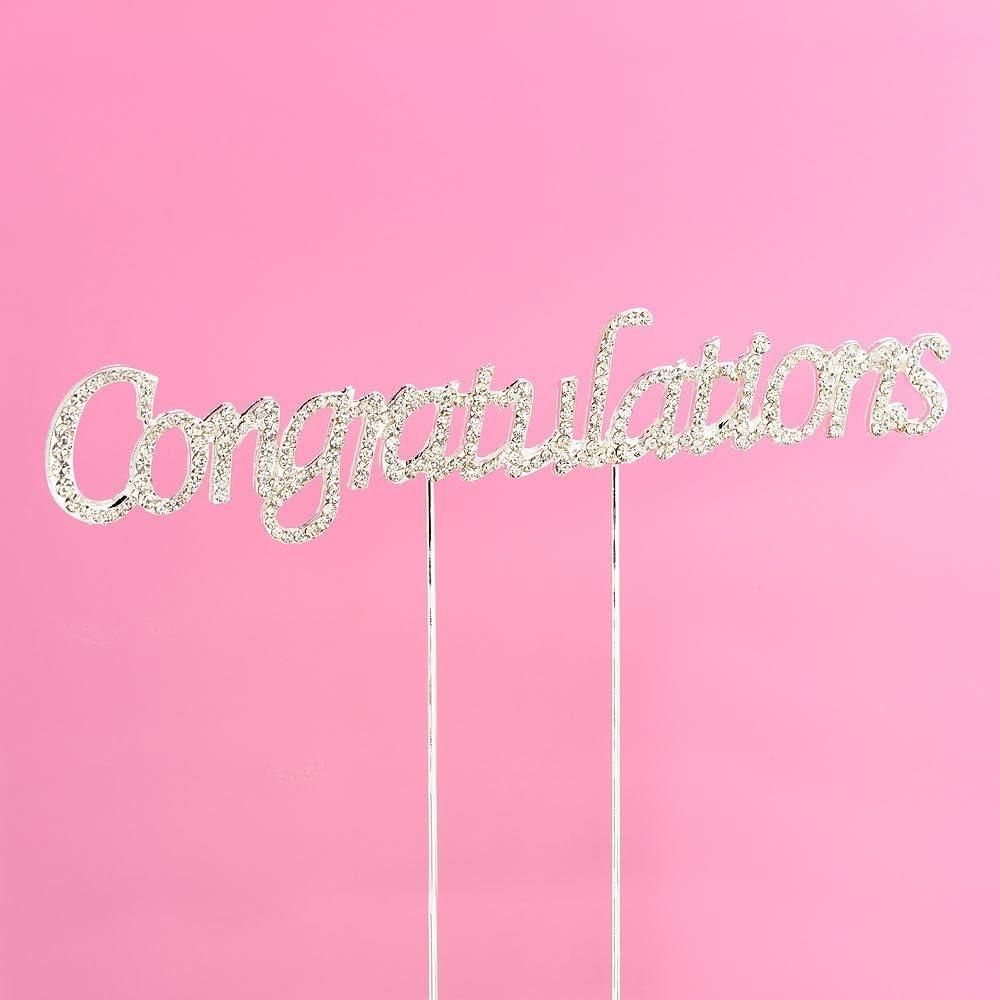 17.5cm x 3cm Congratulations Diamante Rhinestone Cake Topper Decoration ...