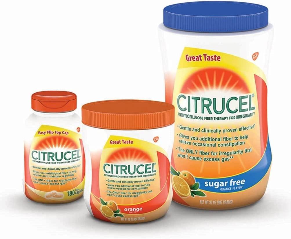 Citrucel Sugar Free Fiber Powder | Methylcellulose | Orange Flavor - 16 ...