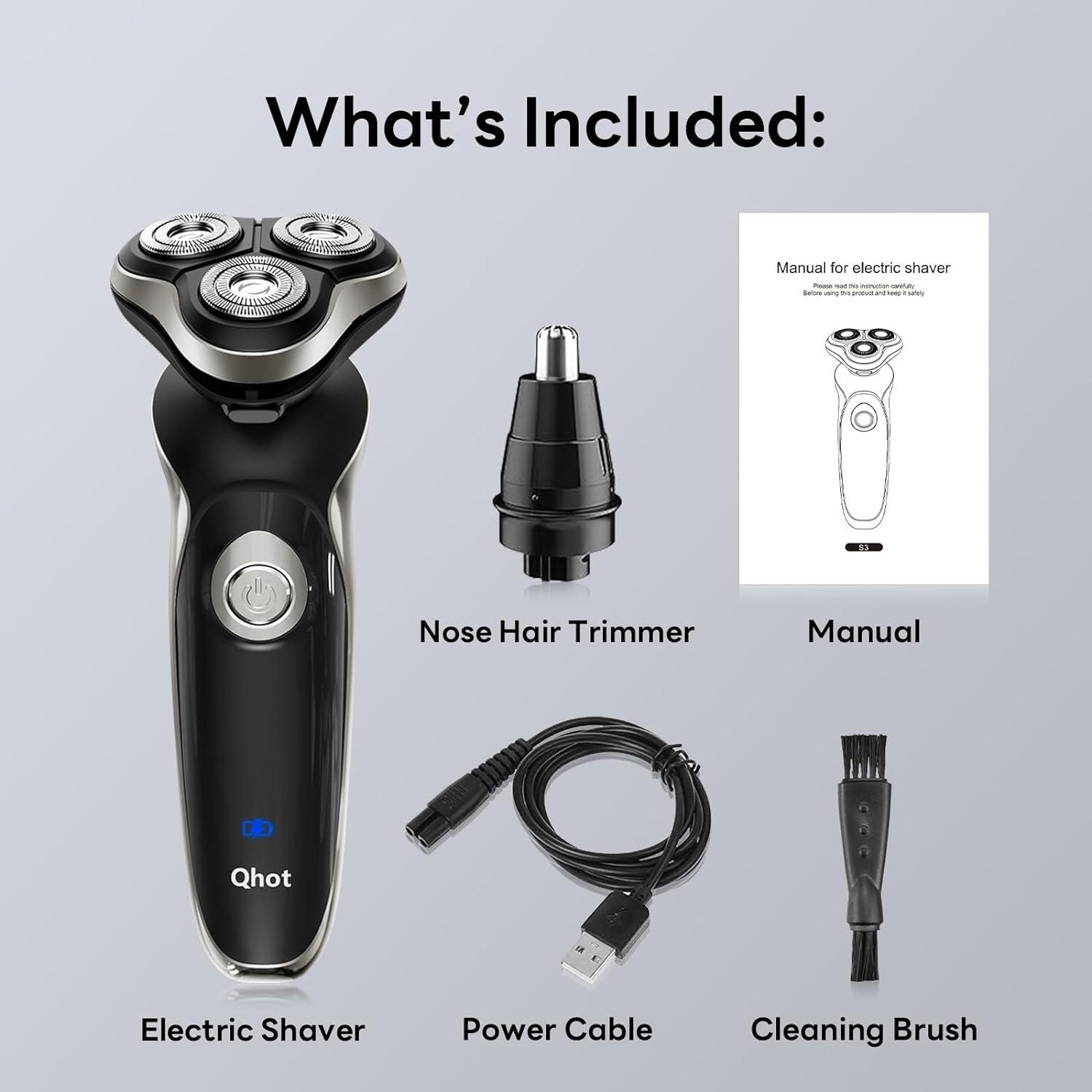 Qhot Electric Razor for Men 2023 - Cordless 3 in 1 Beard Shaver, Waterproof Rotary Shaver for ...